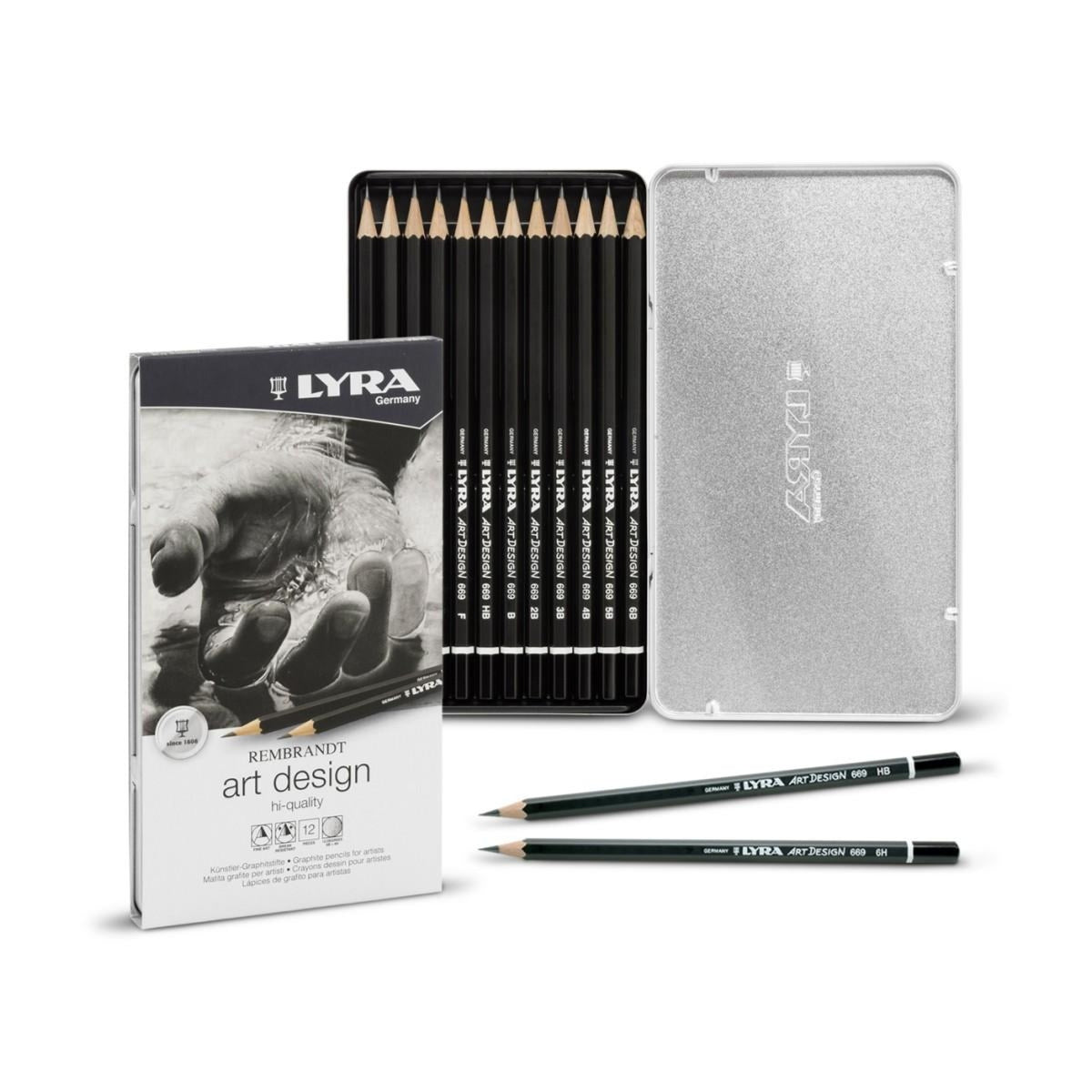 LYRA Art Design Set of 12 Graphite Pencils 6B-4H in a Tin — Mercurius